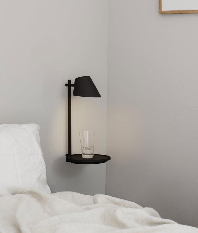 Wall Light with Shelf, Touch Dimmable & USB Charger - Grey or Black