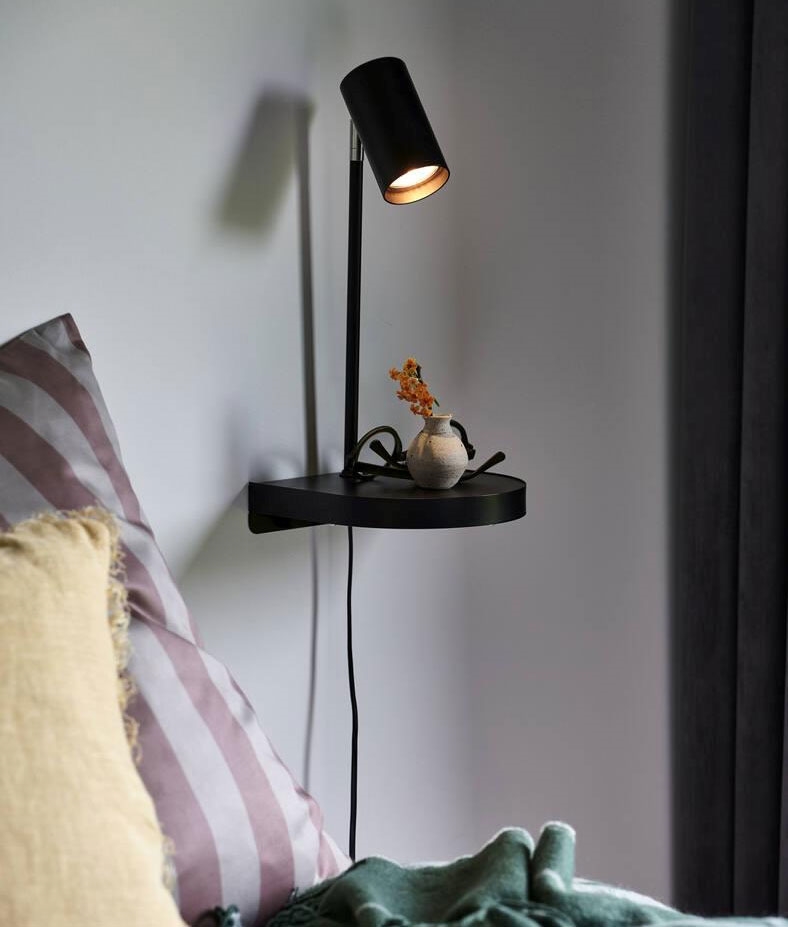 Wall Light with Integrated Shelf and USB Sockets - 3 Colours