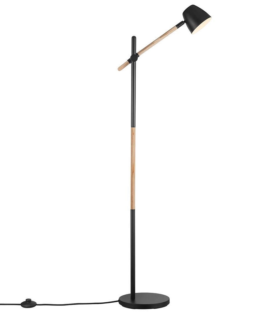 Black and Light Wood Adjustable Floor Light for Reading