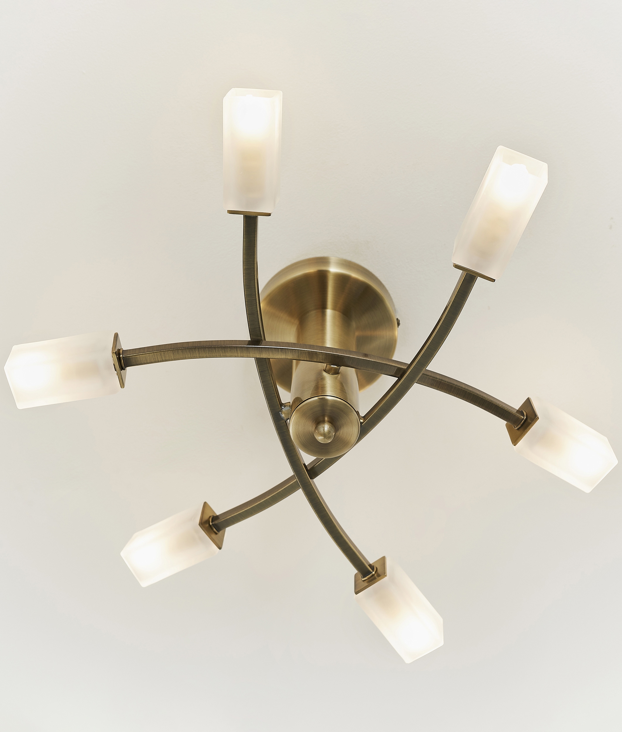 Curved Arm 6-Light Semi-Flush Ceiling Light - Antique Brass or Chrome