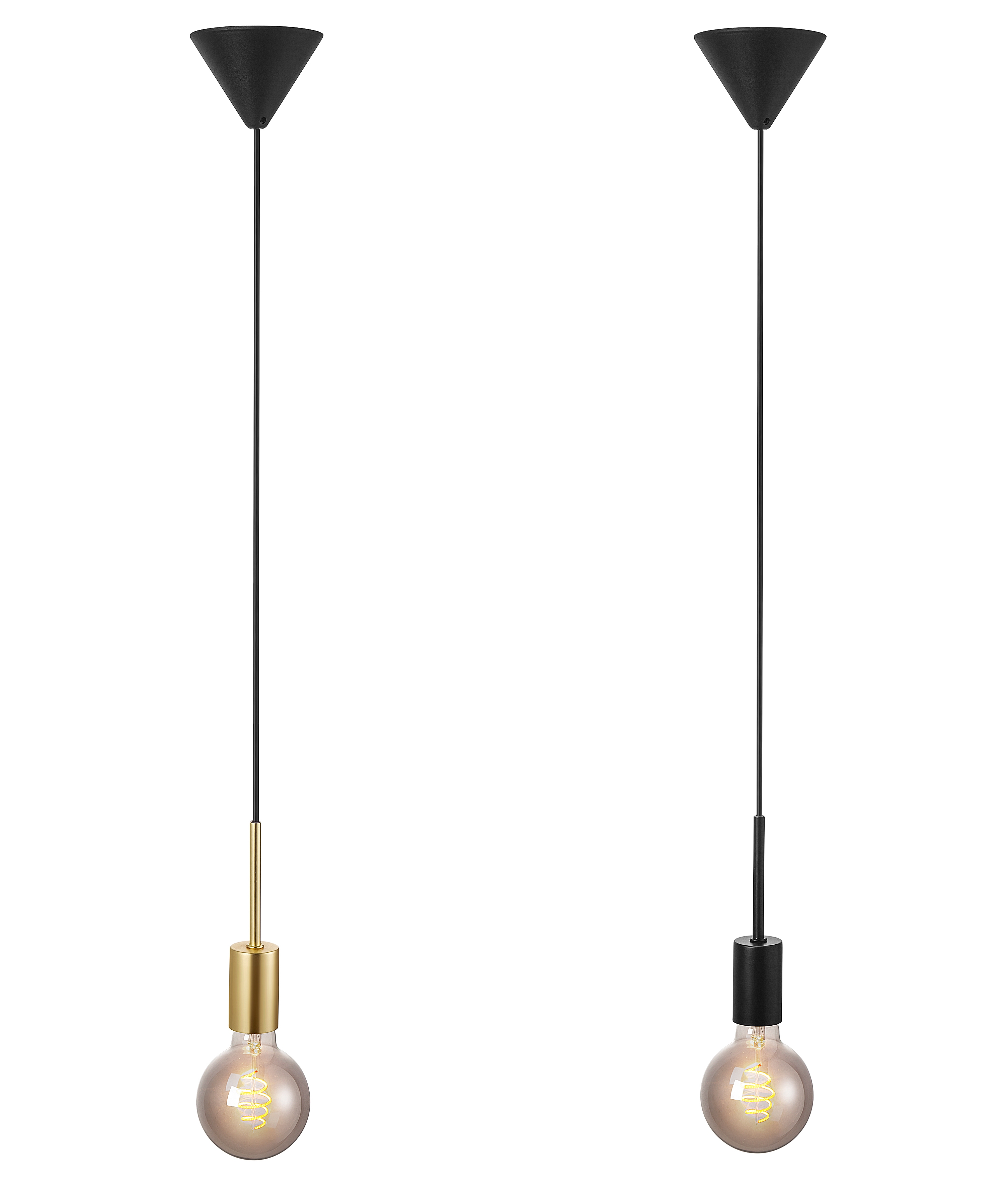 Long Drop Industrial Bare Bulb Pendant Light - Black or Brass
