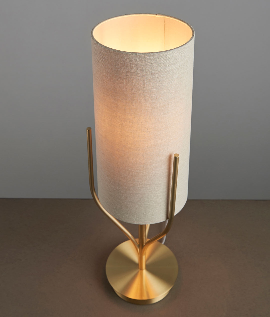 Linen Mix Table Lamp Finished in Satin Brass - Modern Chic Design