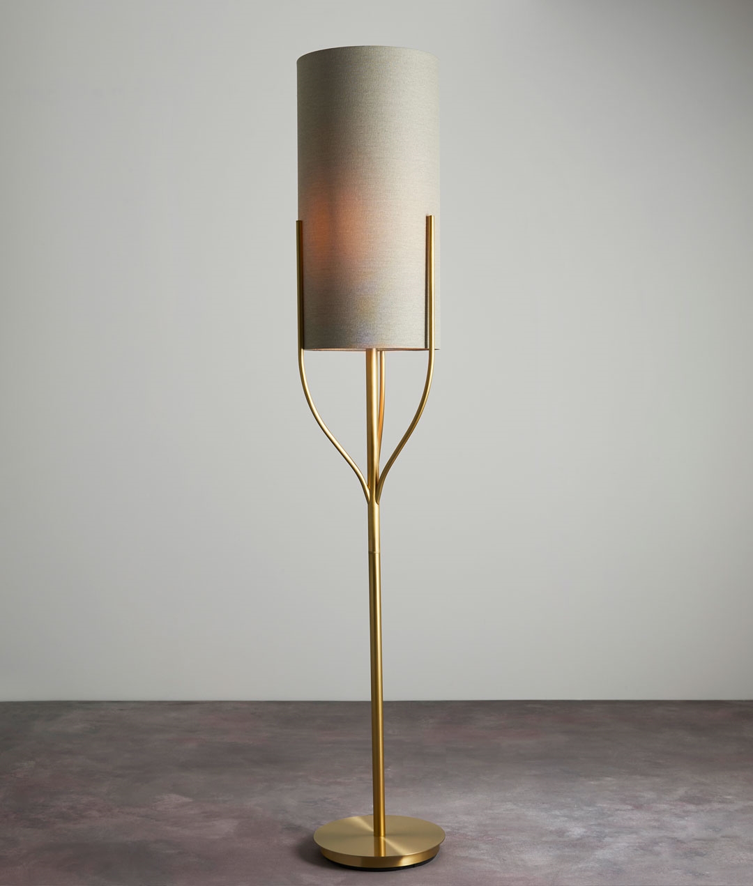 Natural Linen Mix Shaded Floor Lamp in Satin Brass