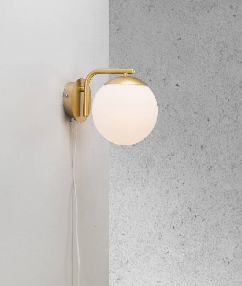 Wall Light with Globe Opal Glass in a Bauhaus Style