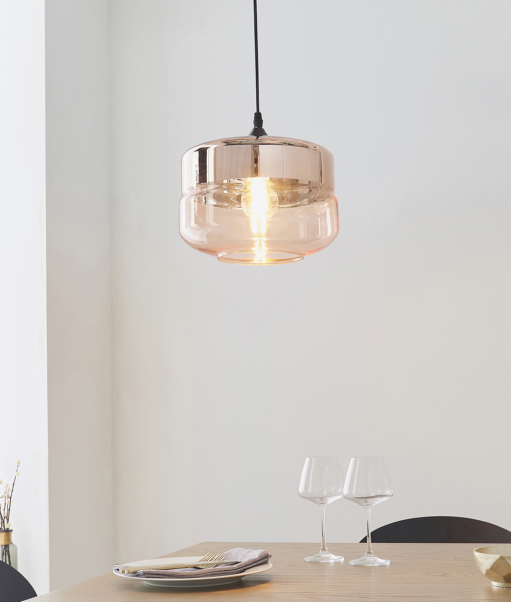 Modern Tinted Glass & Copper Pendant - 25cm Diameter