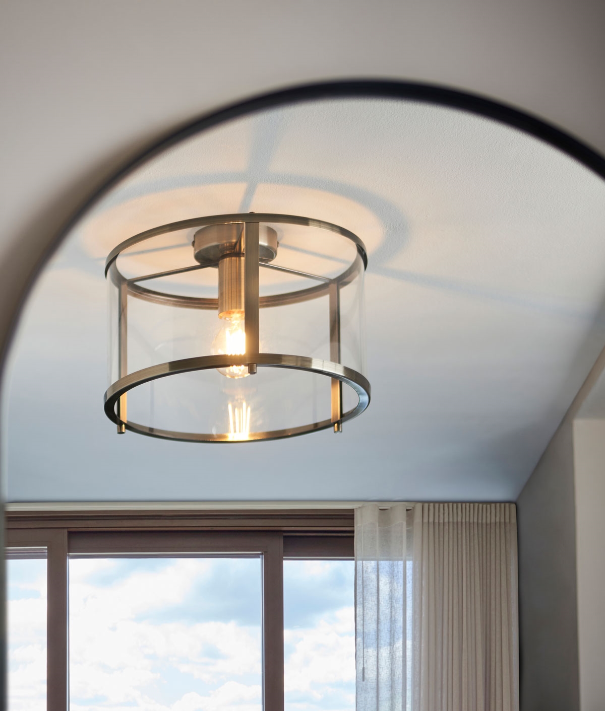 Clear Glass Flush Mounted Ceiling Lantern Diameter 310mm