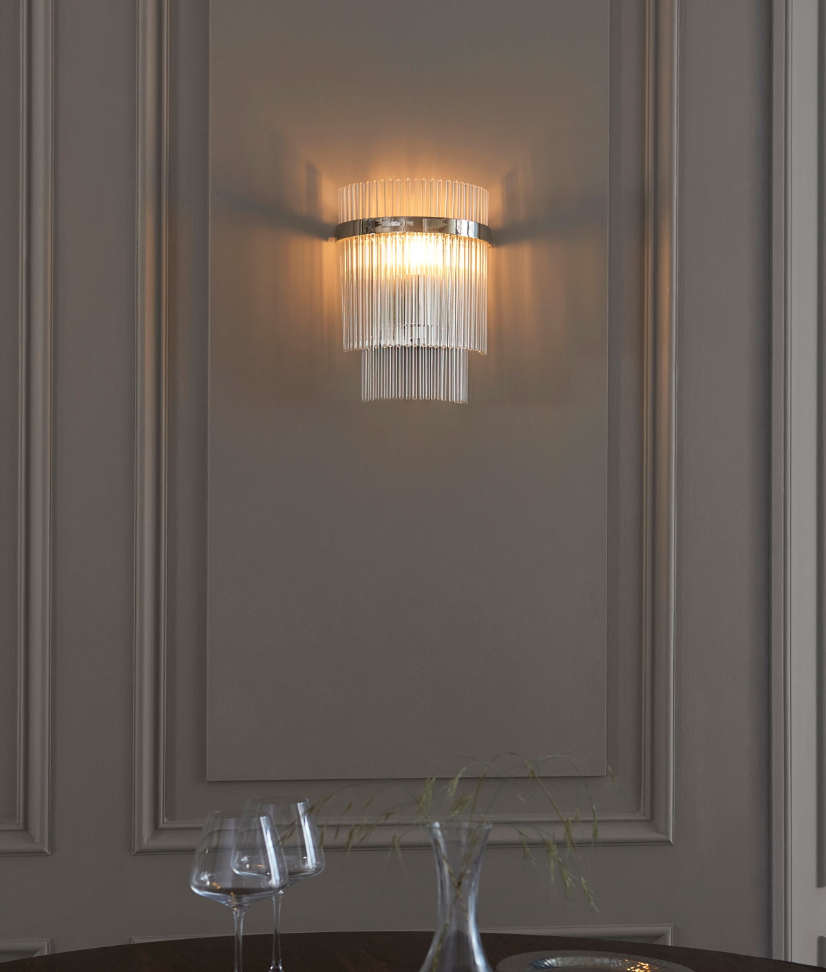 Flush Mounted 2 Tier Wall Light with Pretty Glass Rod Detailing