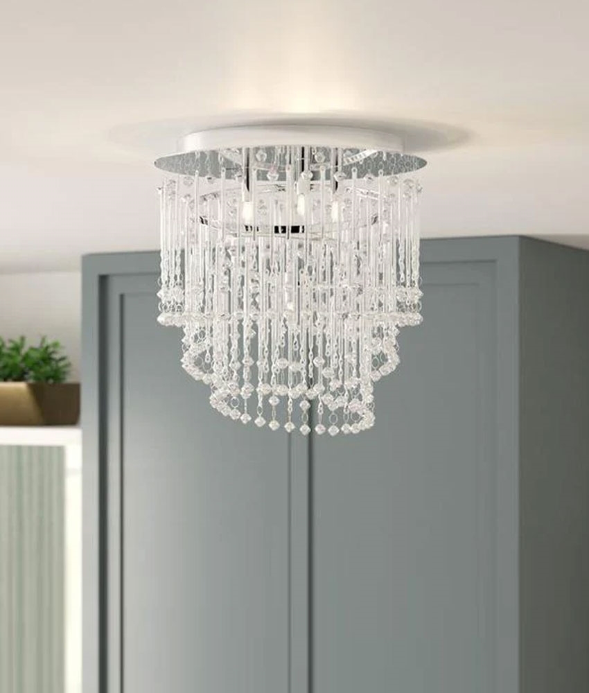 Chrome and Clear Glass Cascading Flush Ceiling Light