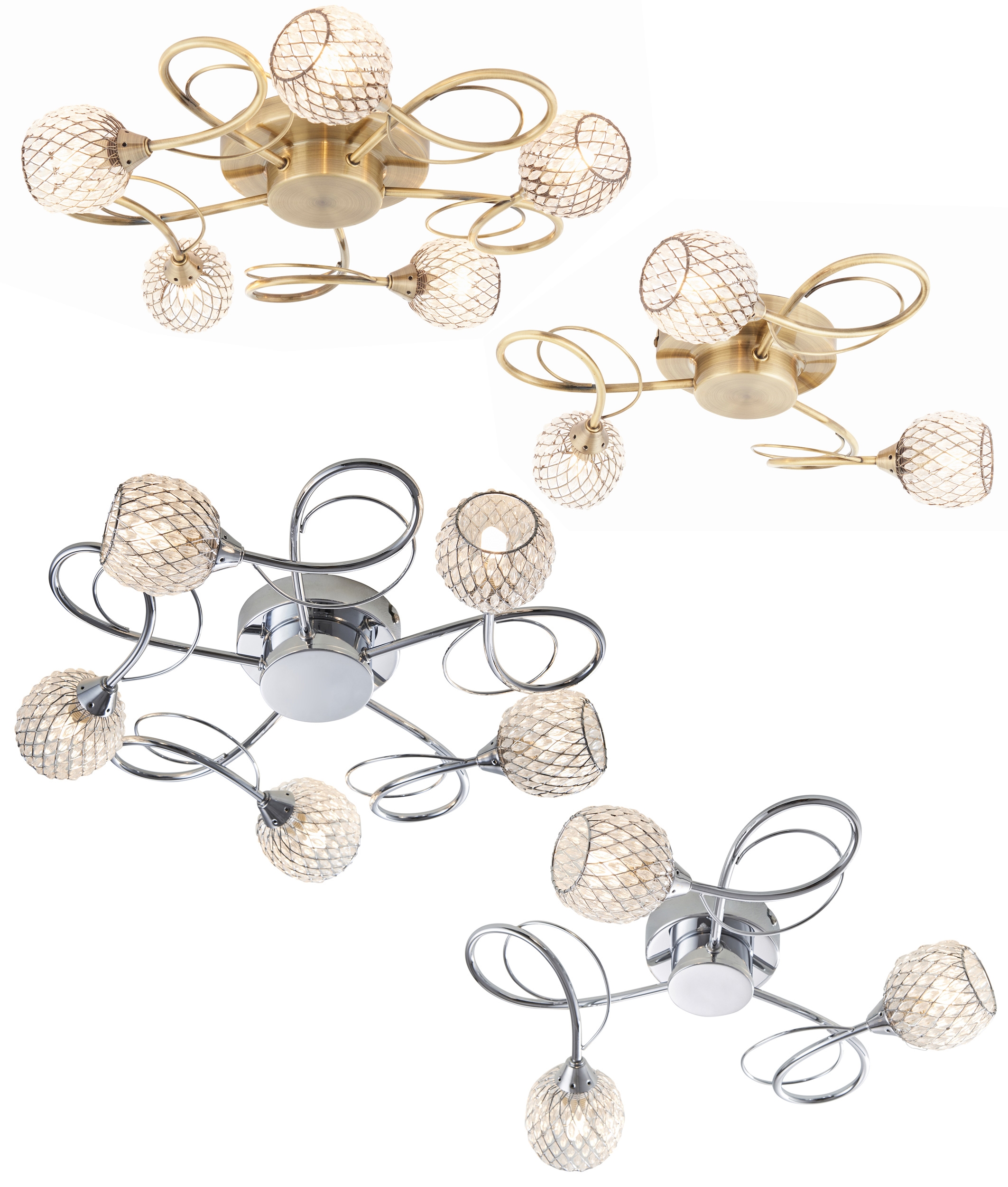 Swirl Arm Flush Mounted Ceiling Light with Glass Beaded Shades