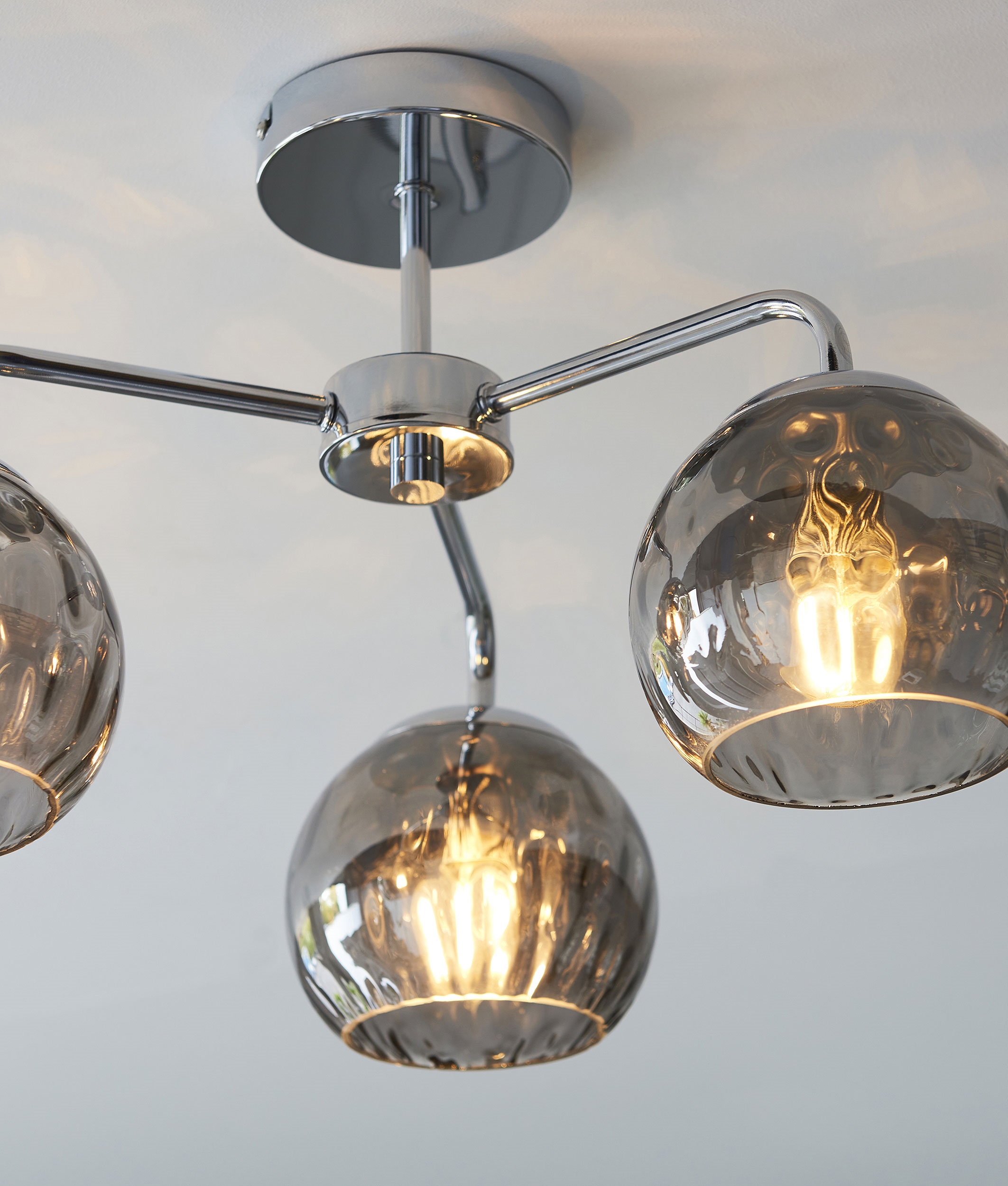 Endon 3 Arm Semi-Flush Ceiling Light With Mirrored Glass Shades