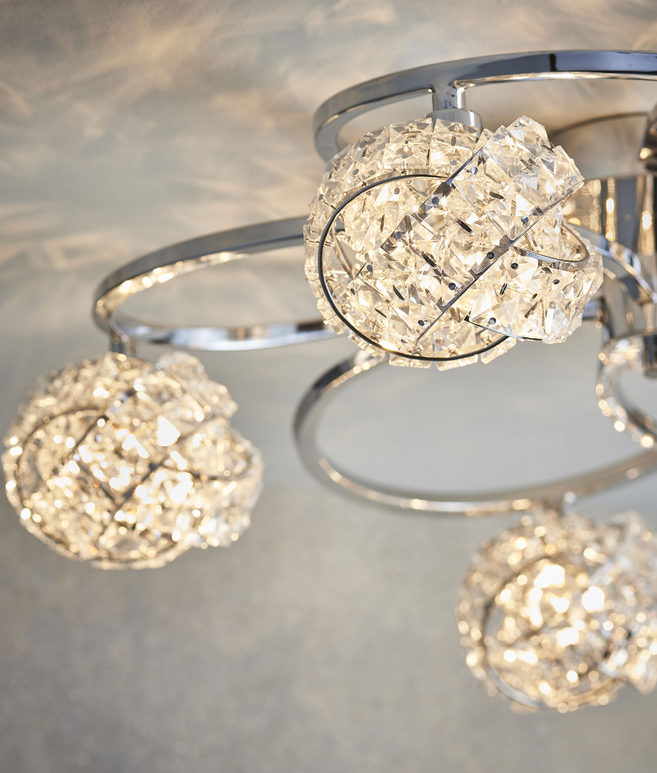 Contemporary Semi-Flush Ceiling Light - Chrome & Clear Crystal