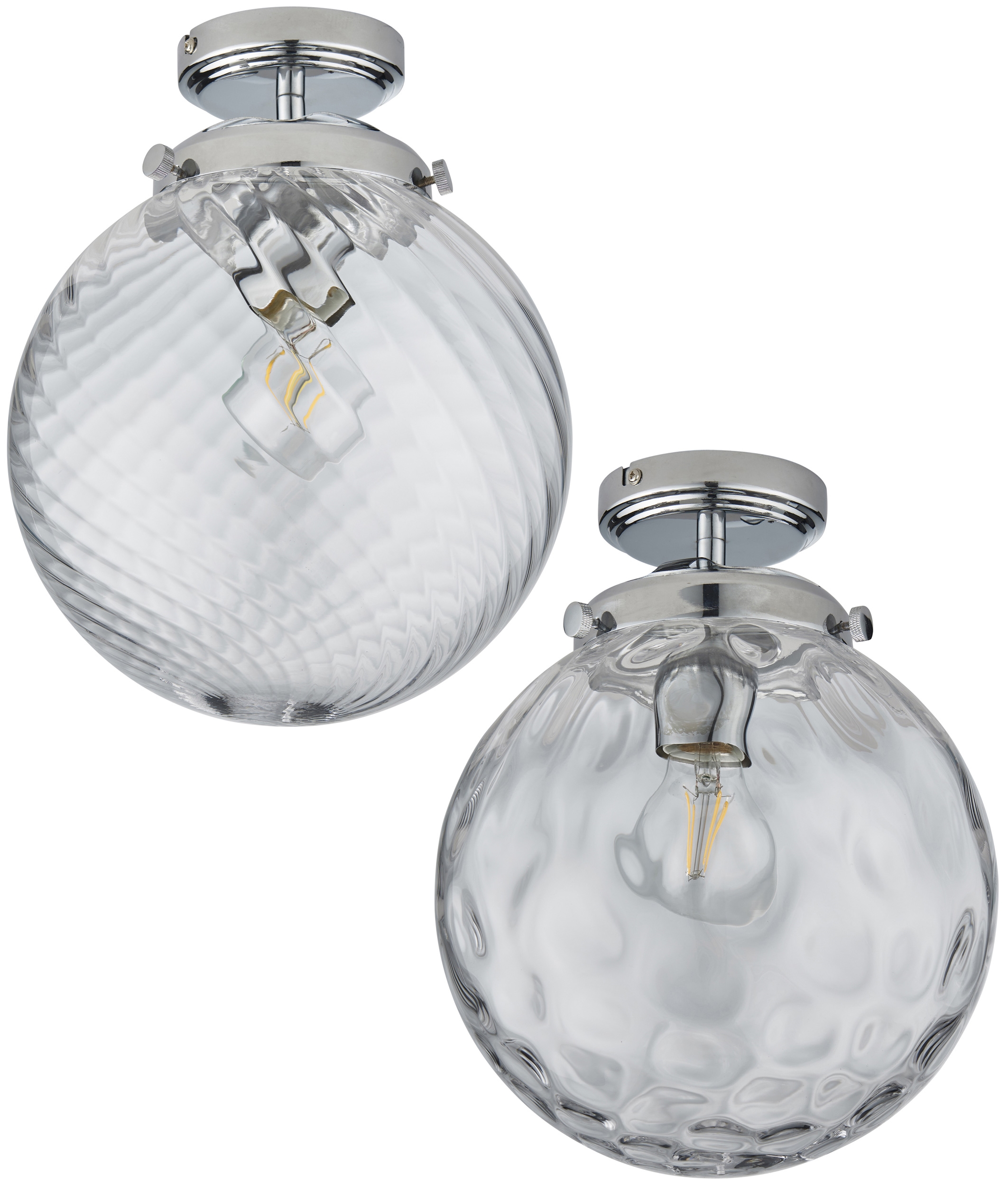 IP44 Globe Ceiling Light For Bathrooms - Clear Glass with Chrome Semi ...