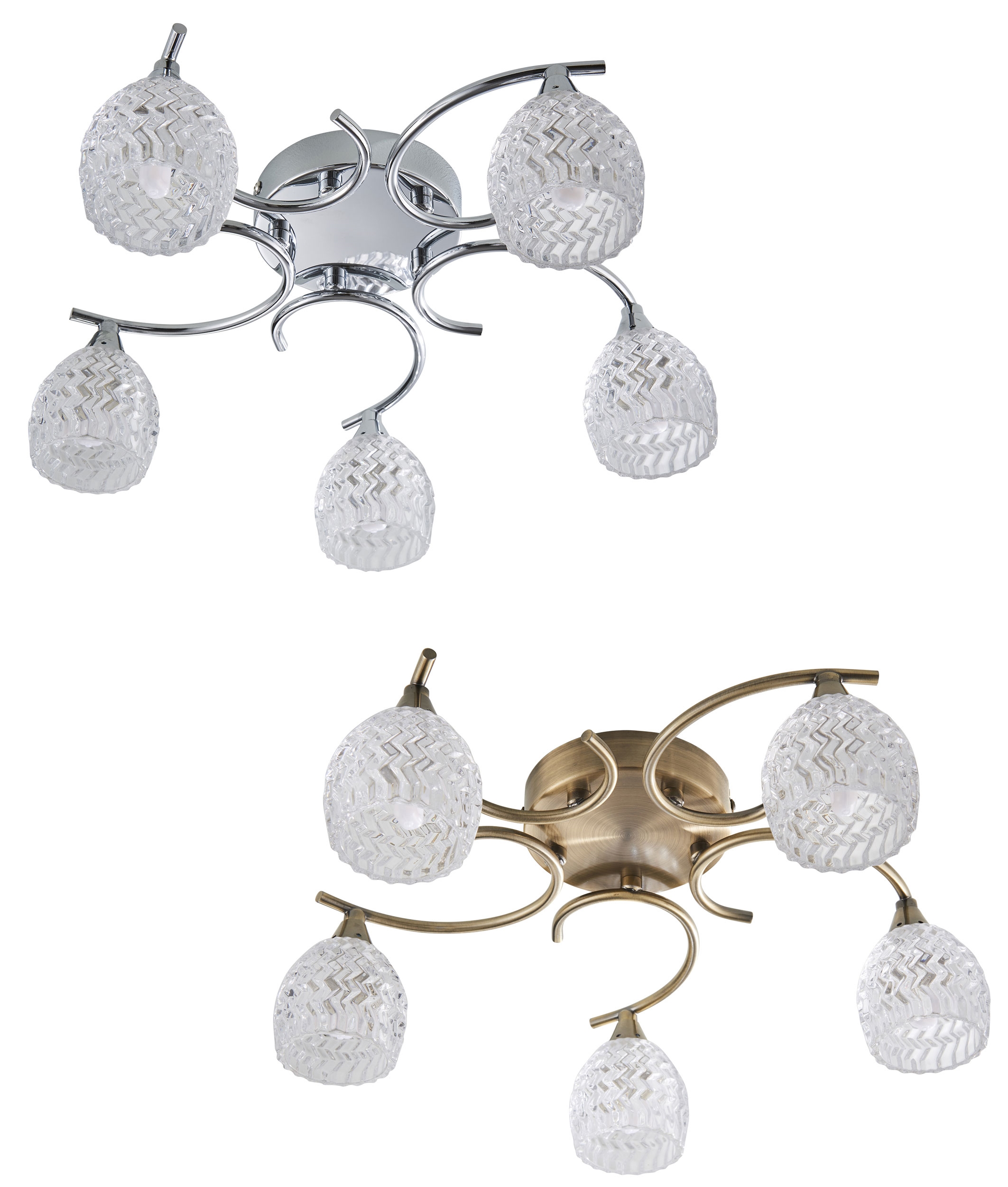 Cut Glass Shade 5 Arm Flush Mounted Ceiling Light