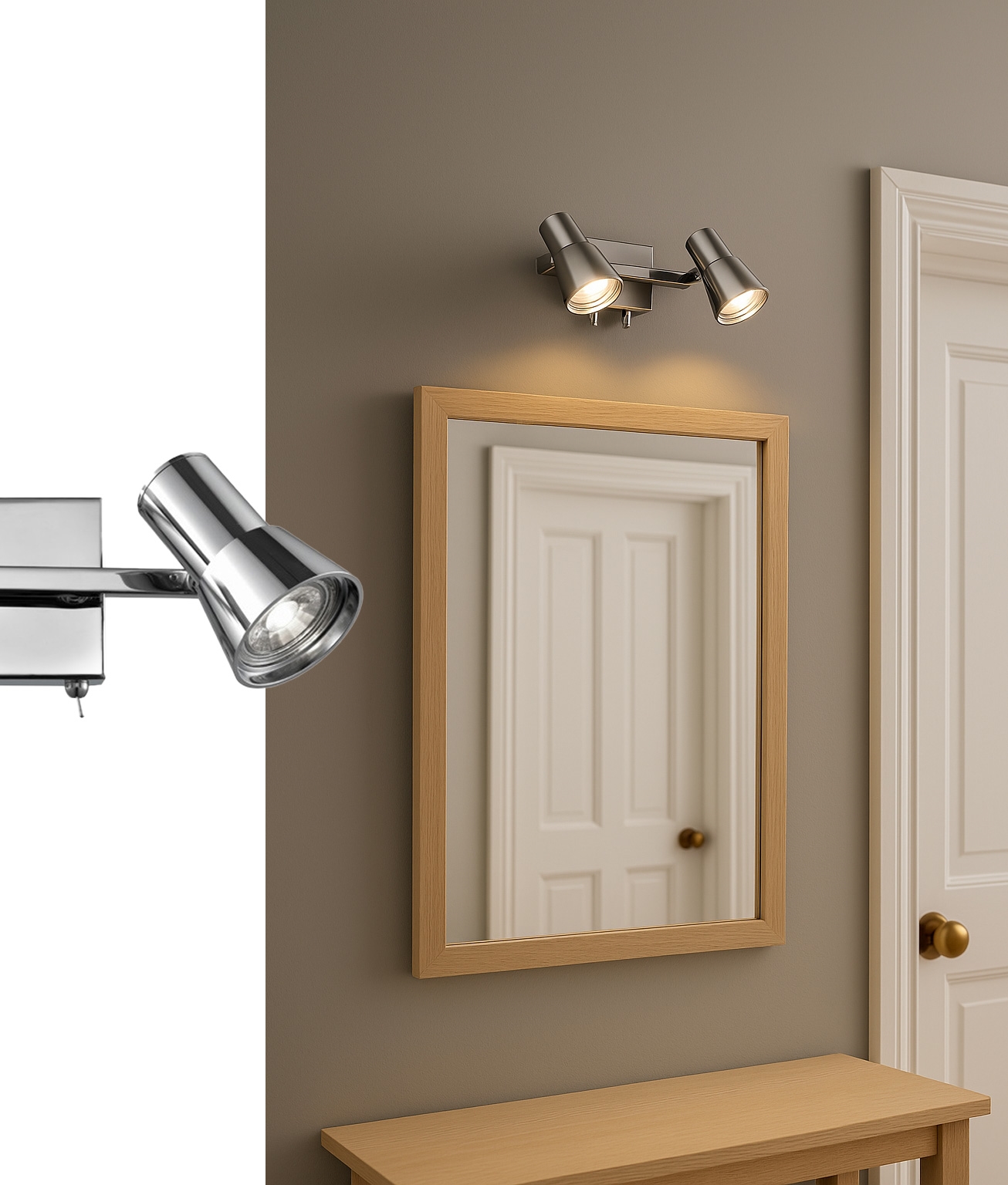 Double Lamphead Chrome Finished Spot Light - Each Spot Switched