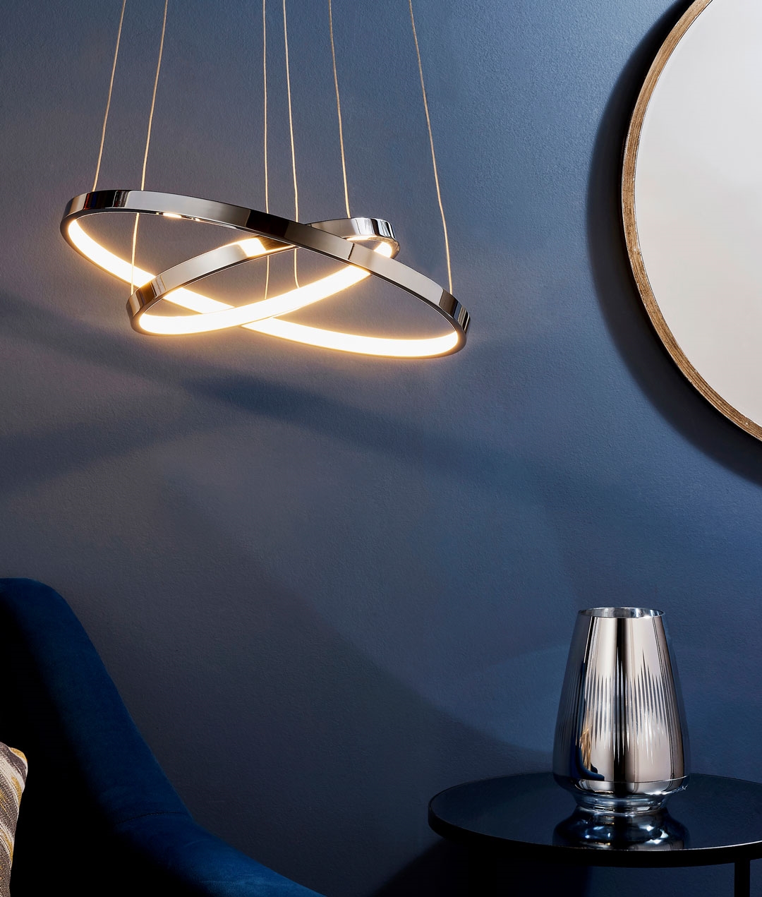 High Chrome LED Double Ring Suspended Pendant