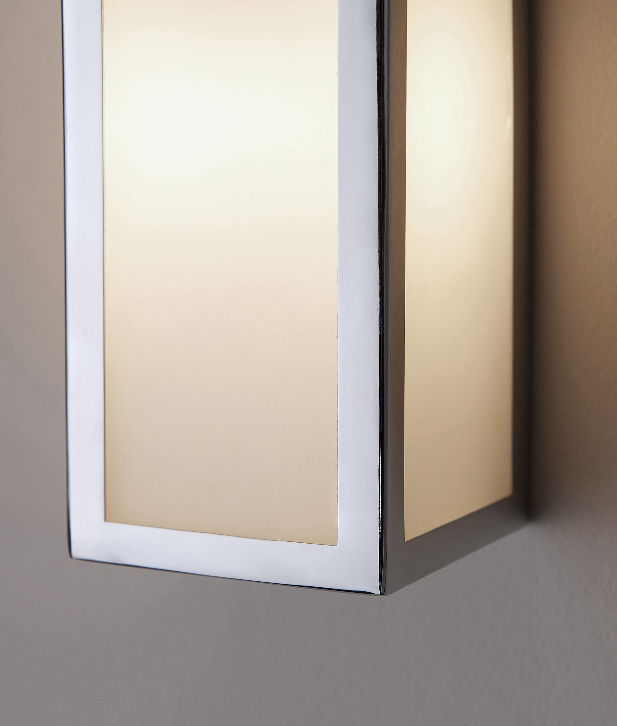 IP44 Boxed Frame Flush Mounted Wall Light - Chrome & Frosted Glass