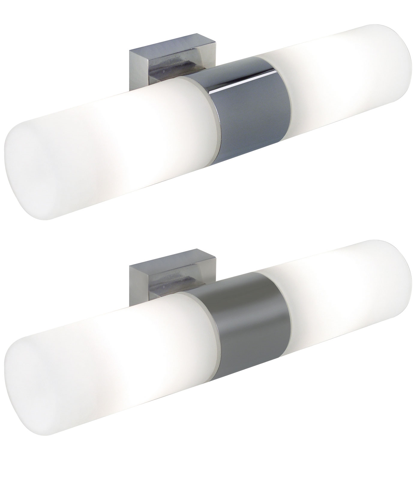 IP44 Chrome or Brushed Steel Twin Over Mirror Wall Light with Opal Glass