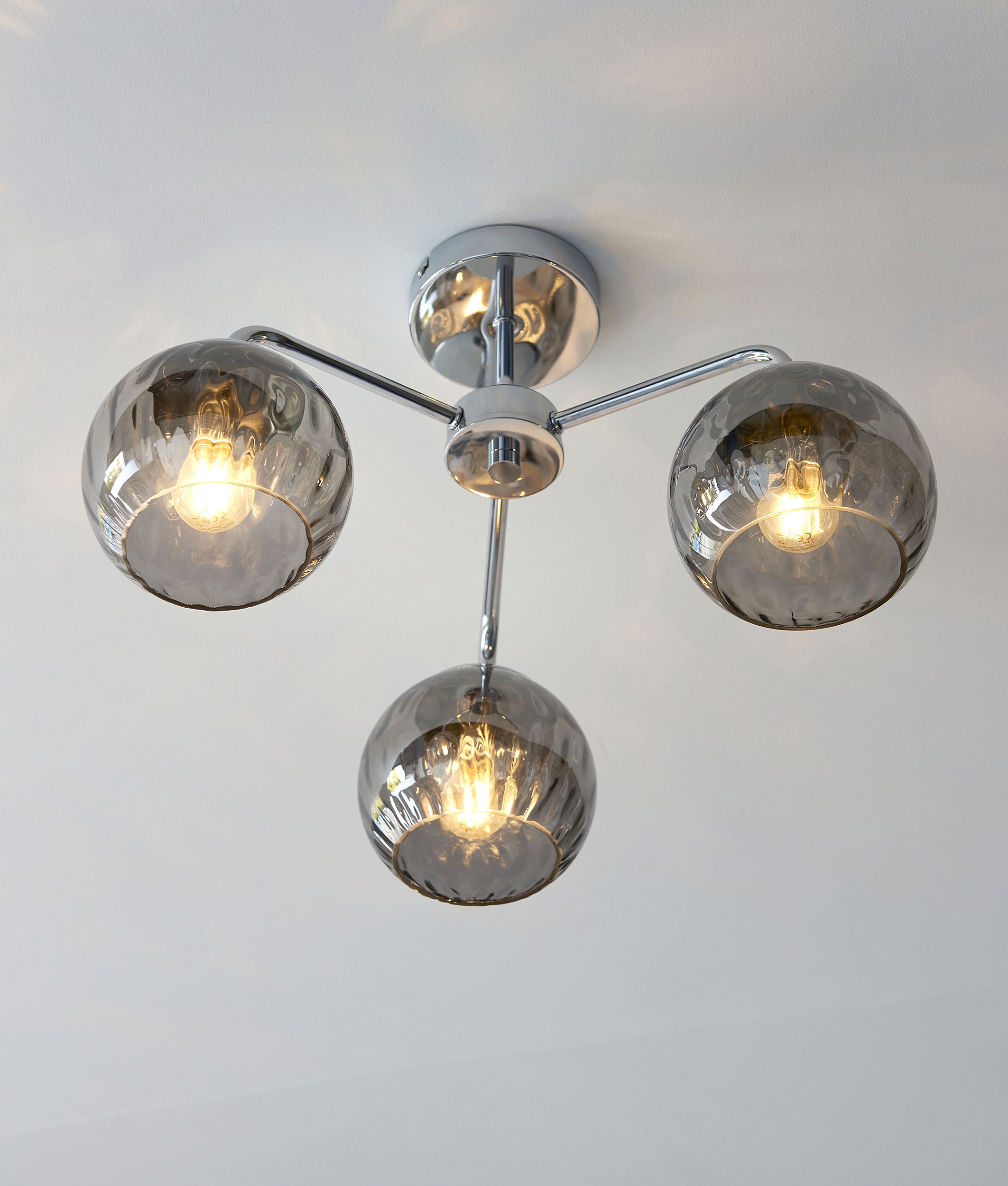 Endon 3 Arm Semi-Flush Ceiling Light With Mirrored Glass Shades