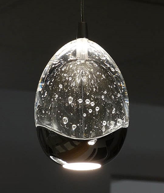 LED Single Drop Pendant with Bubbles Inside the Glass