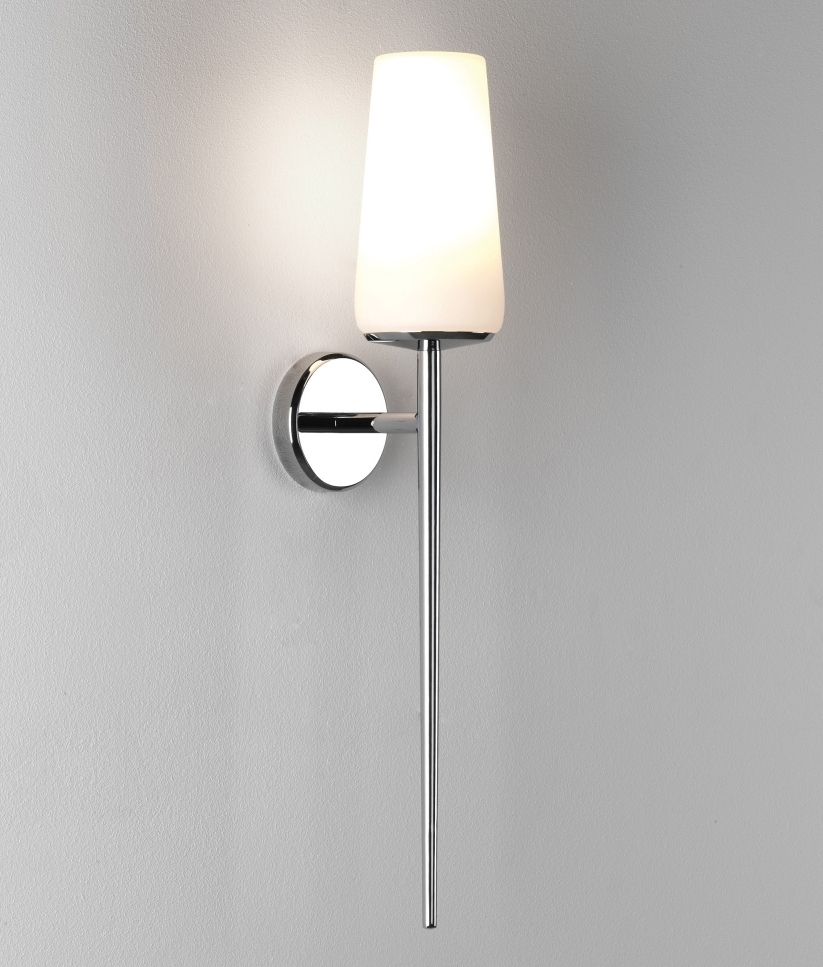 Tall & Slim Polished Chrome Wall Light & Opal Glass Shade and an IP44 ...