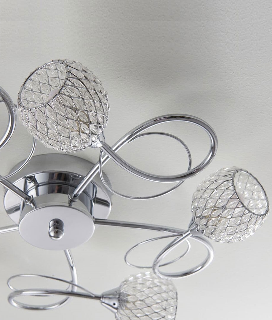 Swirl Arm Flush Mounted Ceiling Light with Glass Beaded Shades