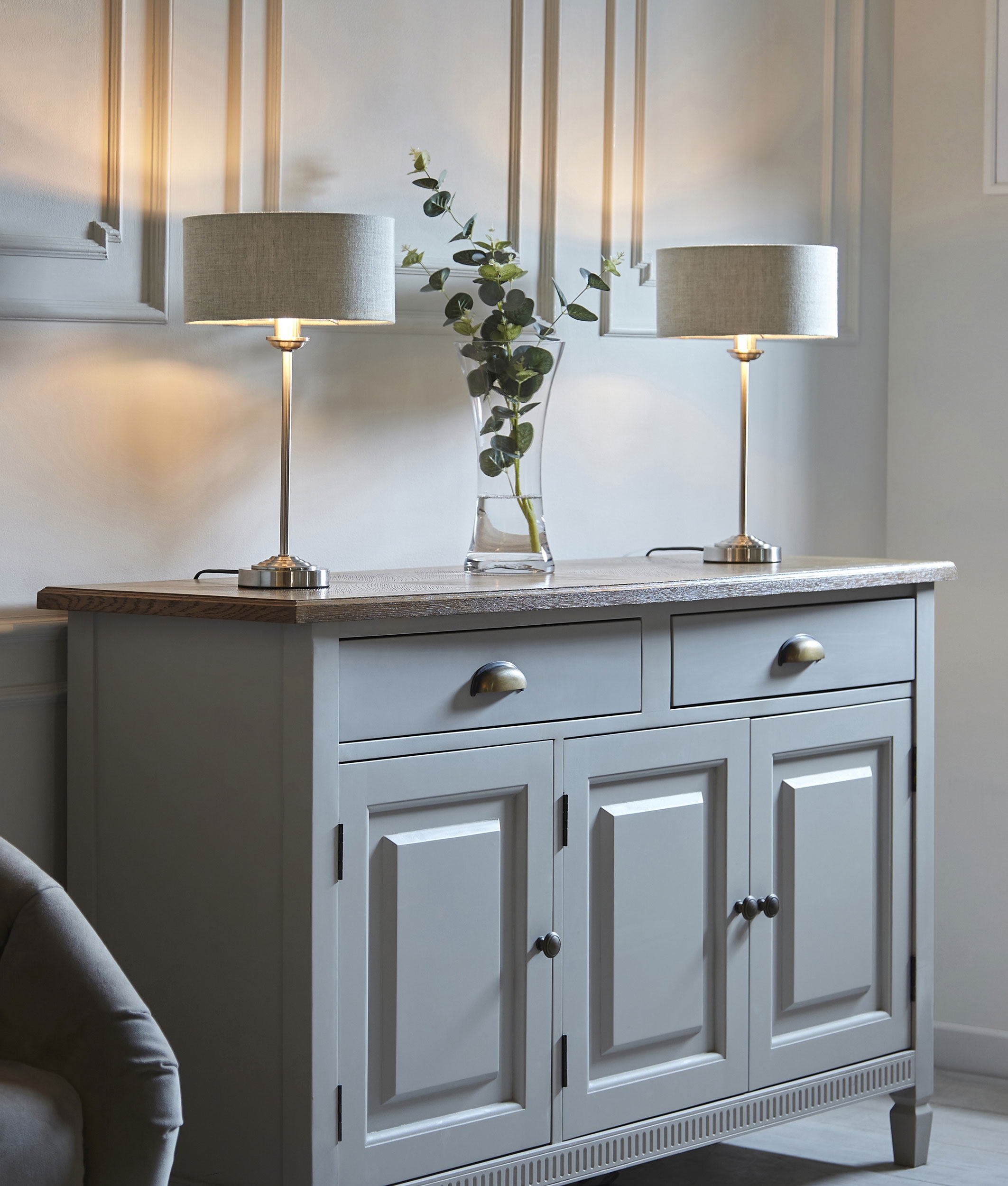 Classic Slim Table Lamp With Fabric Drum Shade - 2 Finishes