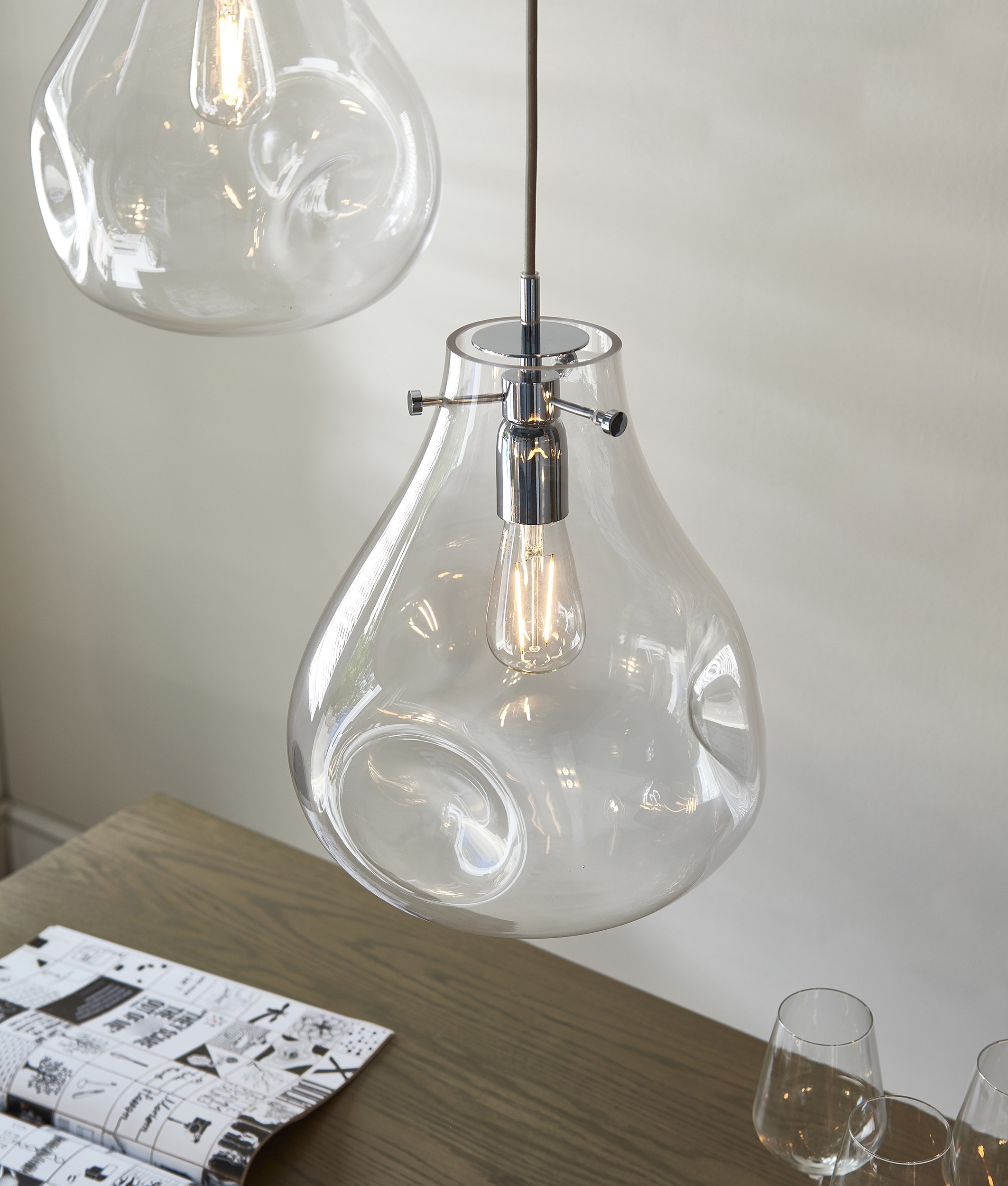 Hand Blown Glass Light Pendant with Clear Dimpled Glass