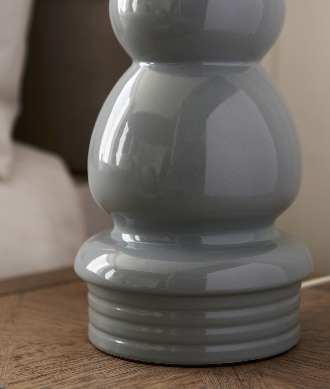 Blue Grey Glazed Table Lamp - Bulbous Design and Optional Shade