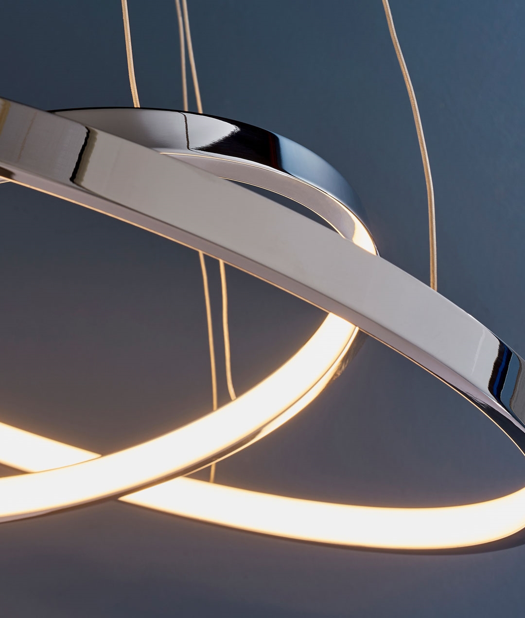 Long-drop Chrome LED Double Ring Suspended ceiling light Pendant