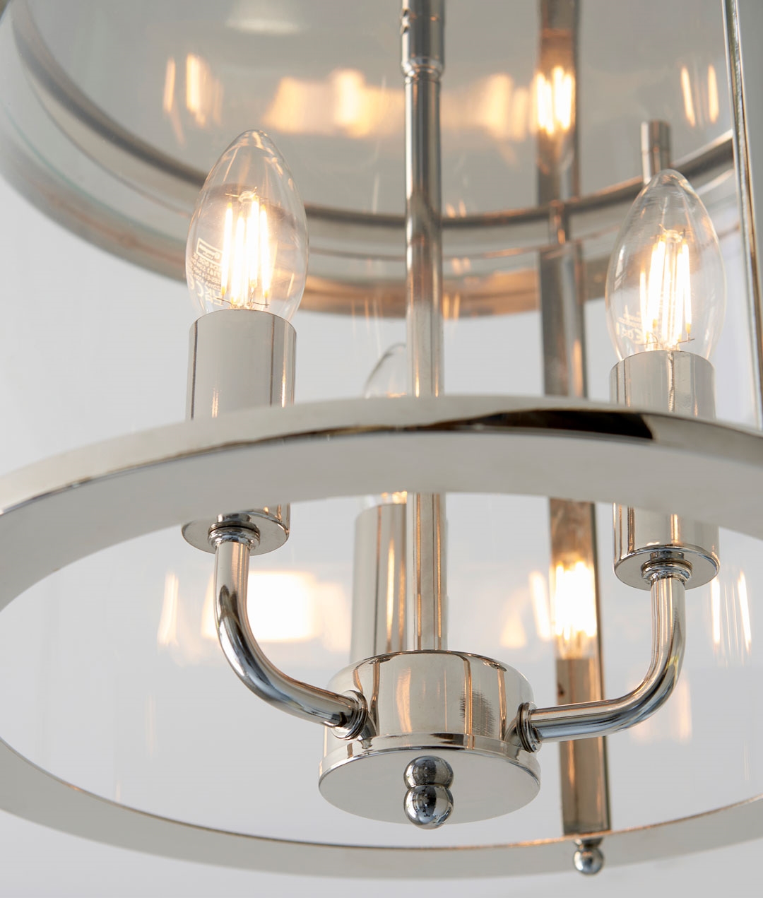 Flush Mounted 3 Arm Nickel and Glass Ceiling Lantern