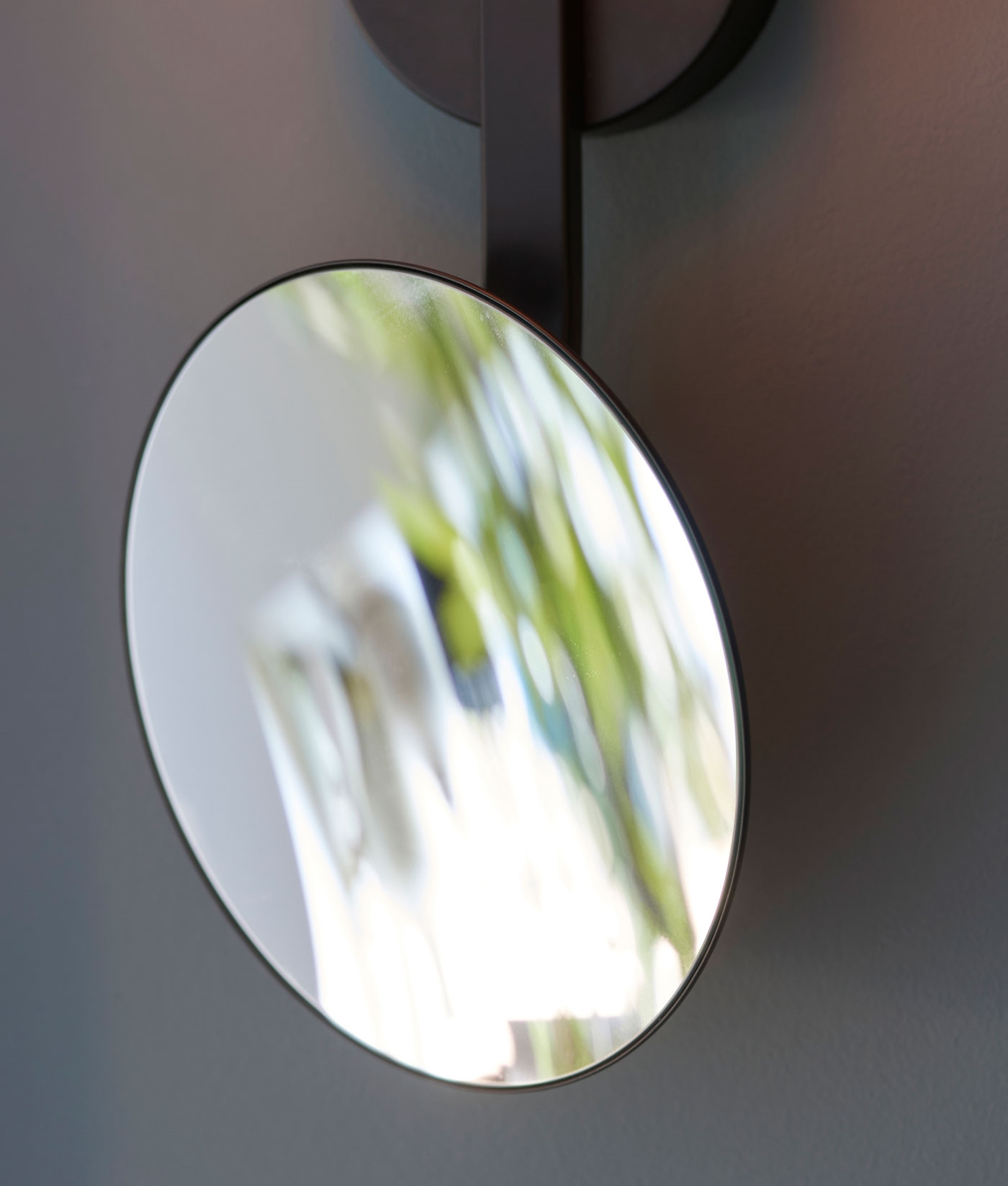 Adjustable Mirror Wall Light in Black with Opal Glass Shade - Pull Cord