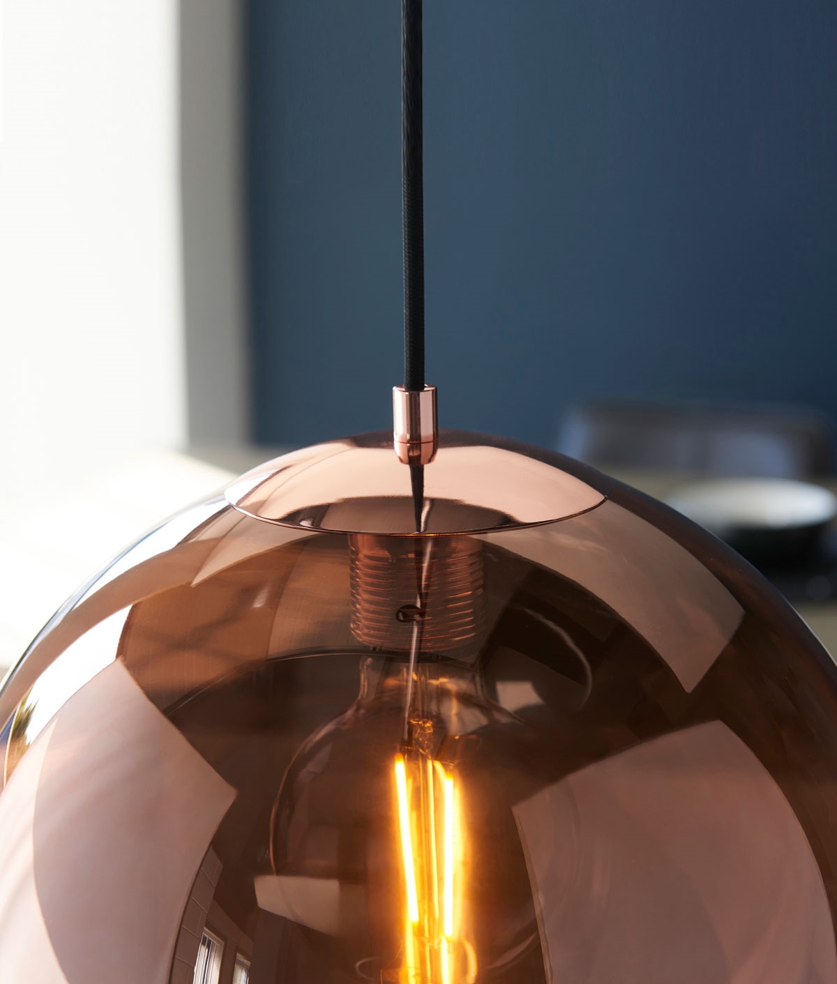Single Pendant with Mirrored Copper Shade