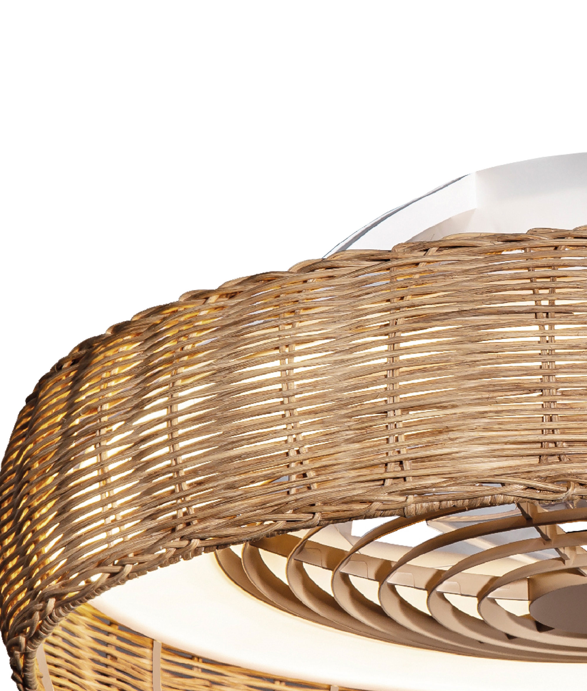 Rattan Shaded Flush Mounted Ceiling Fan with LED