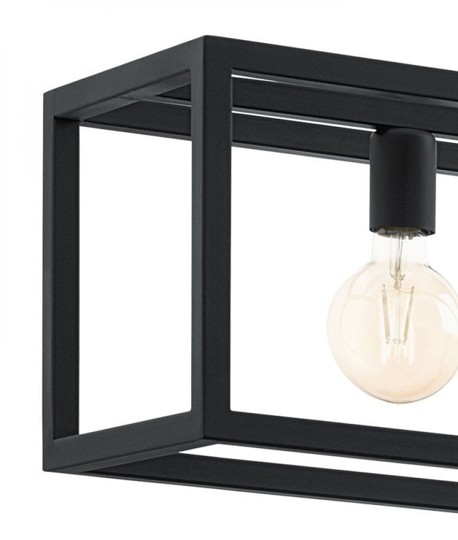 Industrial Black Metal Open Box Frame Linear Ceiling Light for 3 ...