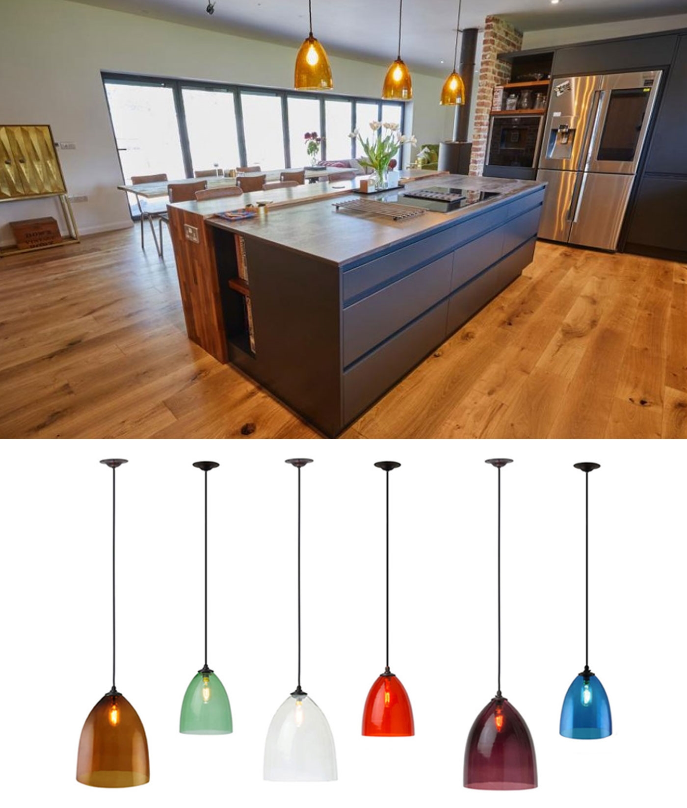 Hand-Blown Glass Pendant in 2 Sizes - Clear or Coloured Glass