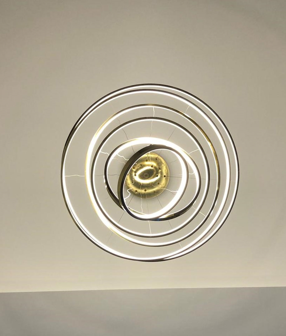 Azzardo Wheel 6 Circles of LED Light Chrome or Black Finish 3.2 Metre Drop