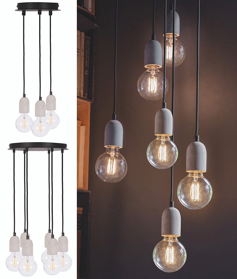 Concrete Bare Bulb Multi Lamp Ceiling Light - 3 or 6 Lamp