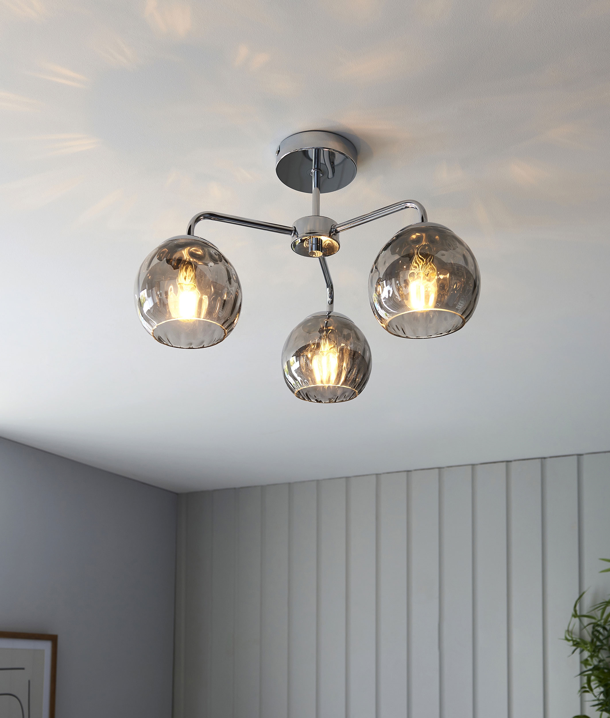 Endon 3 Arm Semi-Flush Ceiling Light With Mirrored Glass Shades