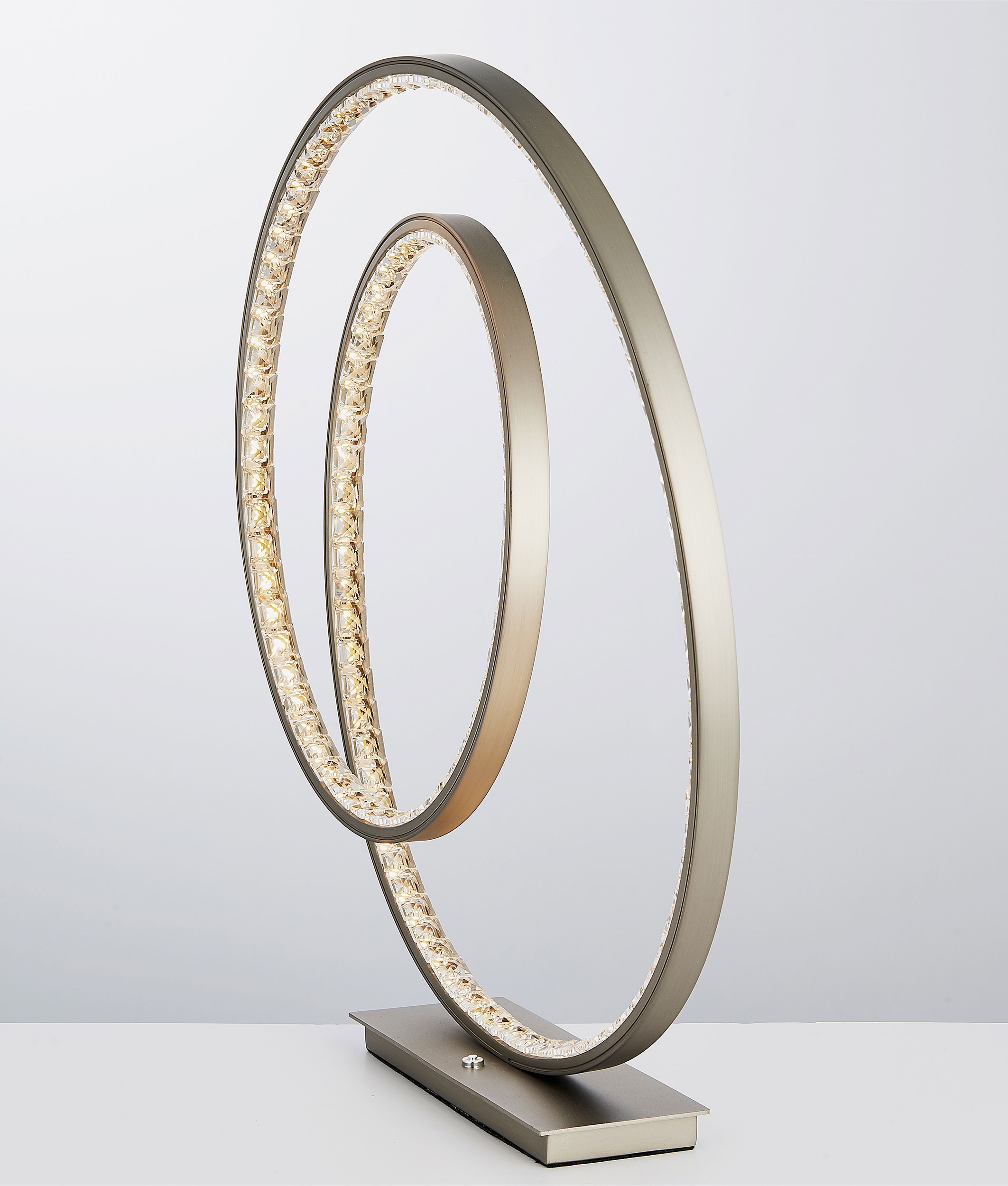 Large Modern LED Touch Table Light - Satin Nickel & Crystal Diffuser