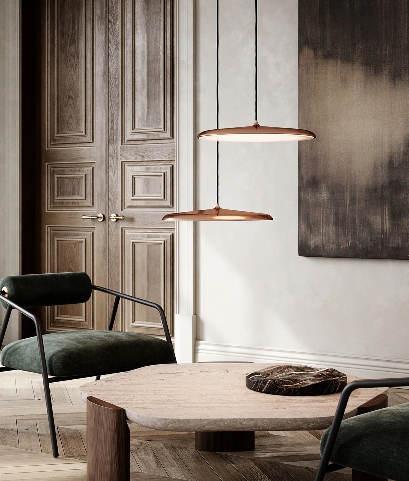 LED Super Shallow Pendant in 4 Finishes Either 250mm or 400mm Diameter