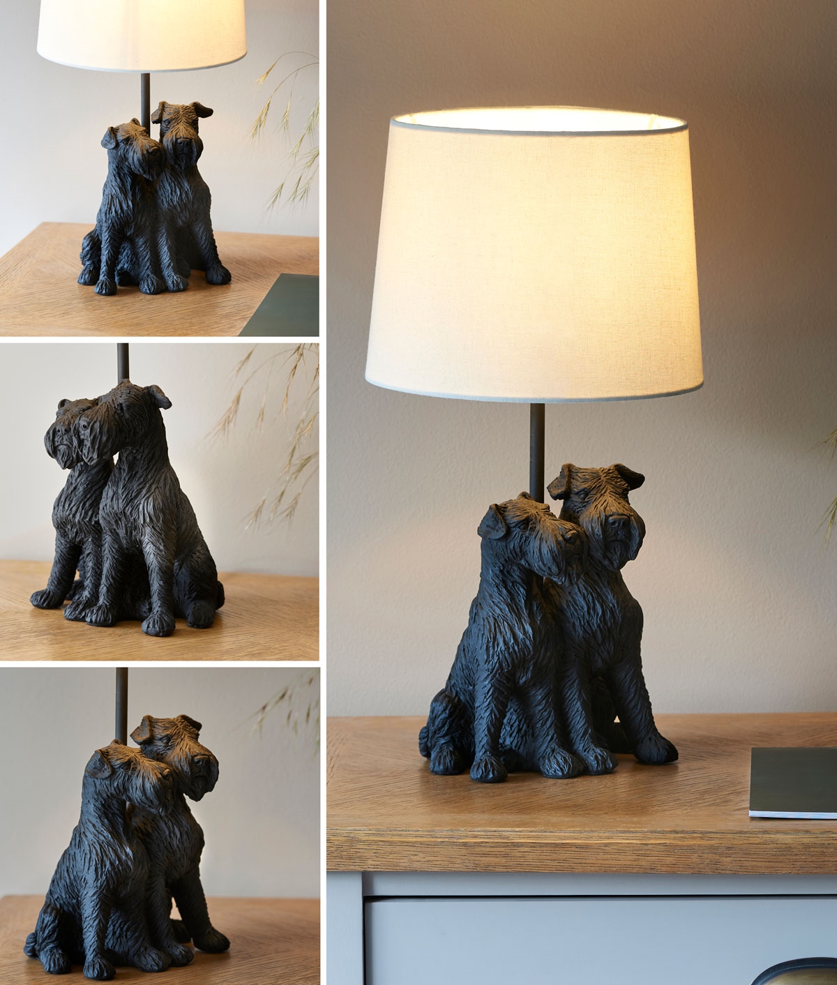 Man's Best Friend Dog Duo Table Lamp - Schnauzers Sat at Base