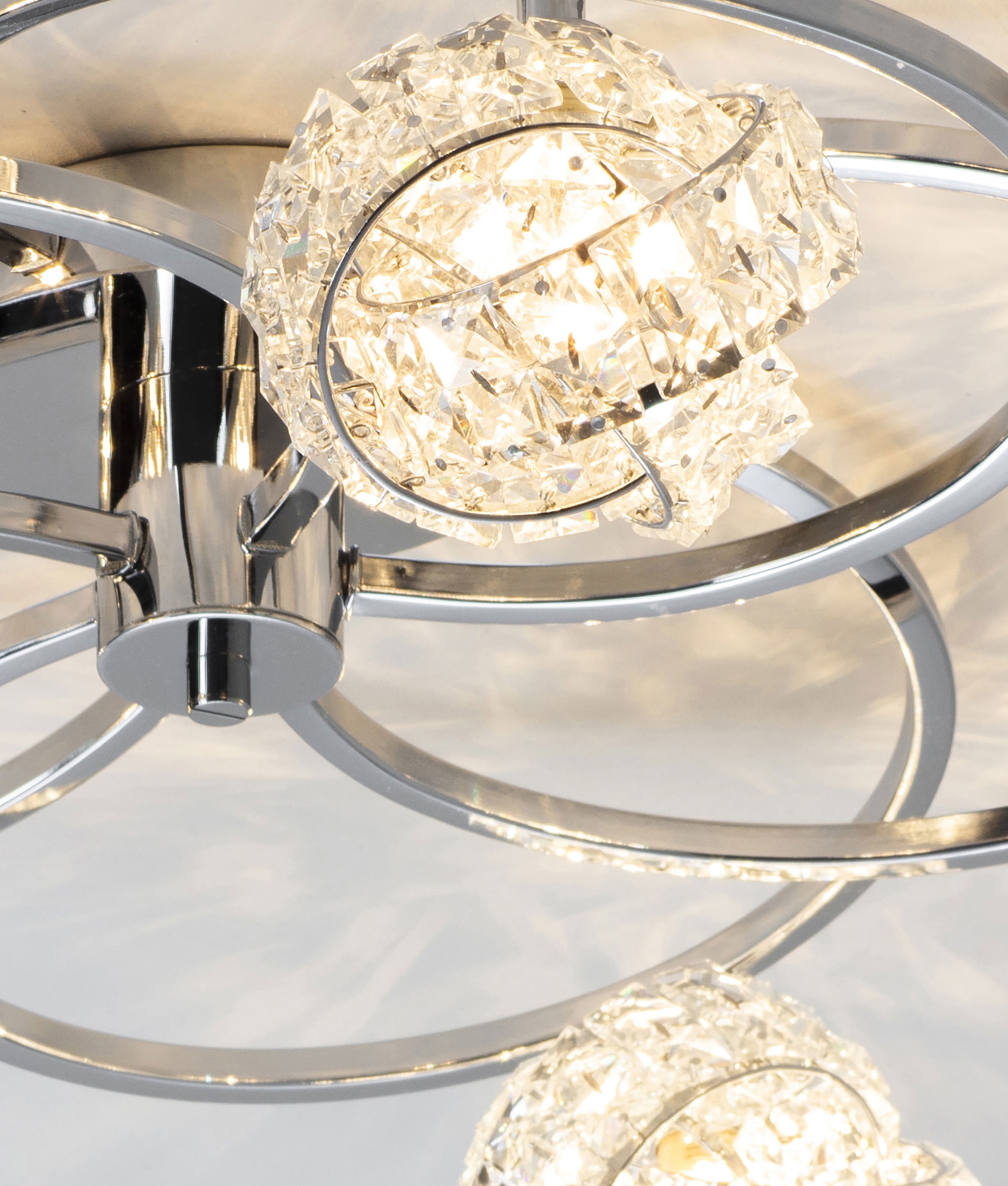 Contemporary Semi-Flush Ceiling Light - Chrome & Clear Crystal