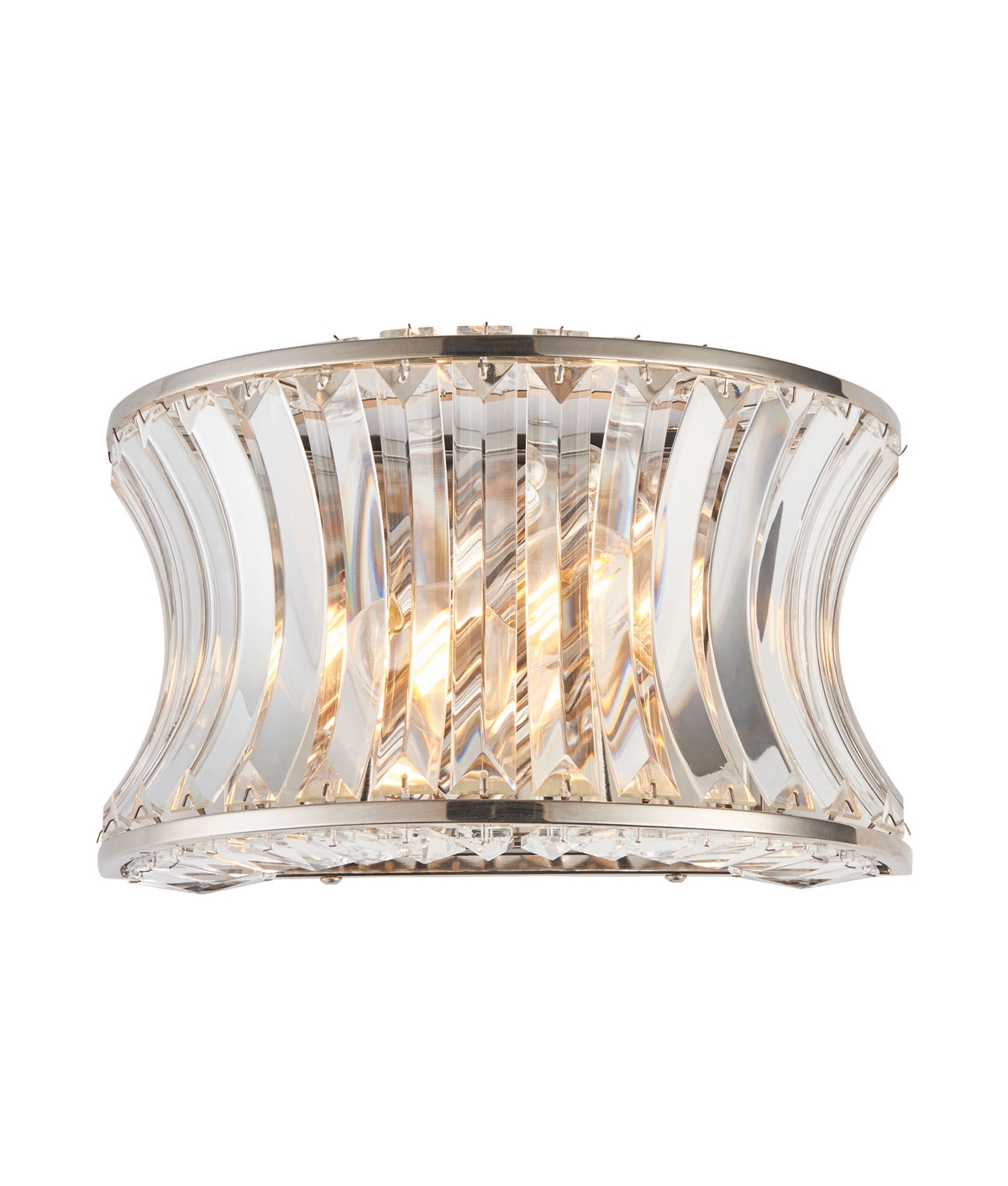 Nickel and Sparkling Crystal Flush Mounted Wall Light