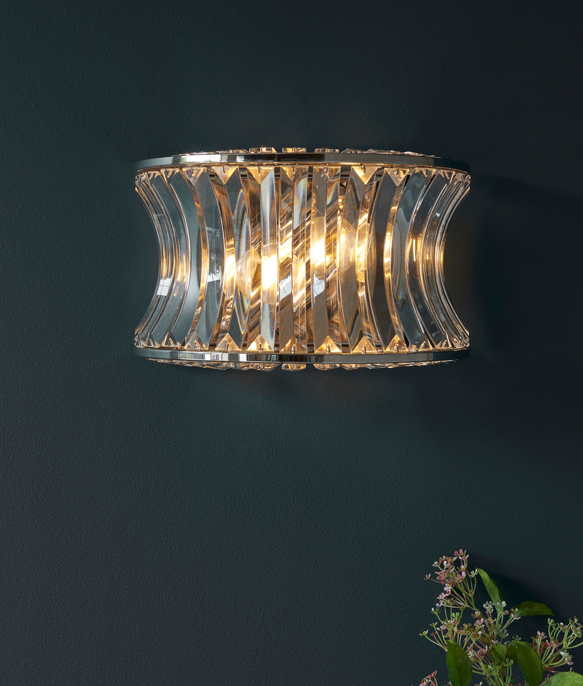 Nickel and Sparkling Crystal Flush Mounted Wall Light