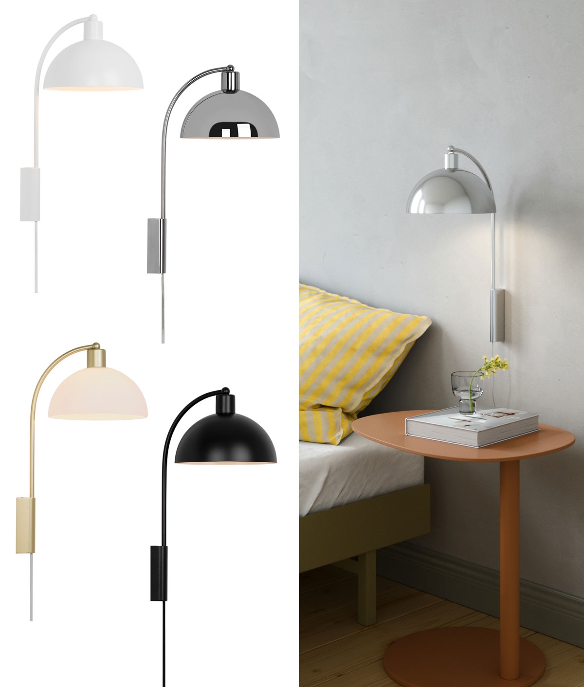 Dome Shade Scandinavian Wall Light with Optional 3-Pin Plug