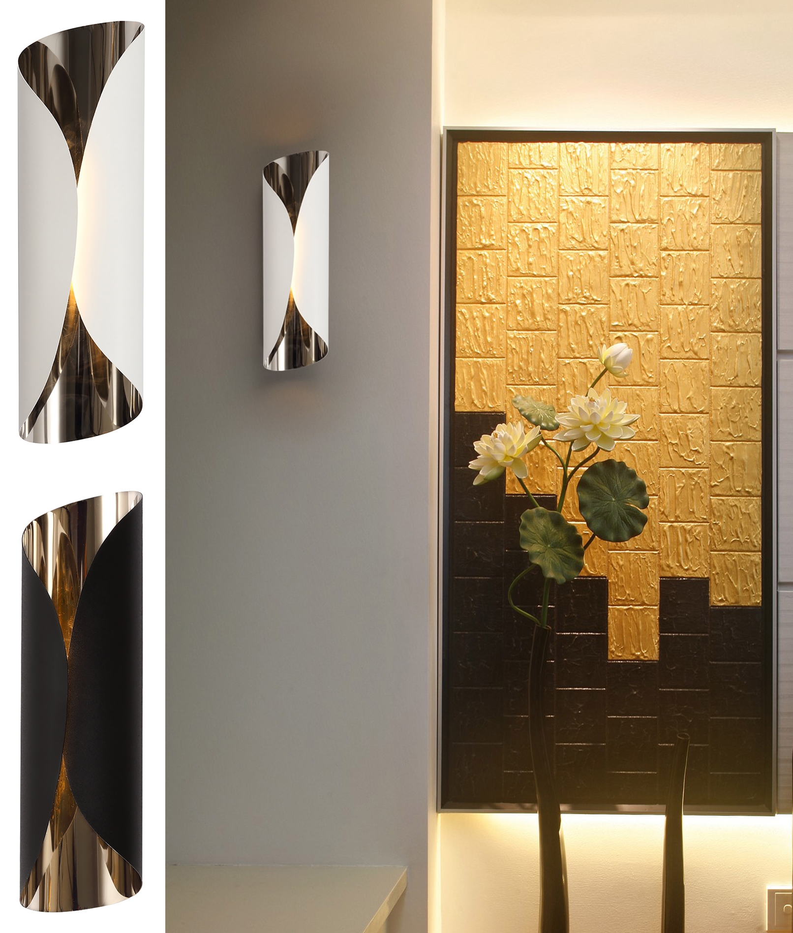 Sculptural Modern LED Overlapping Curve Wall Light - Black or White