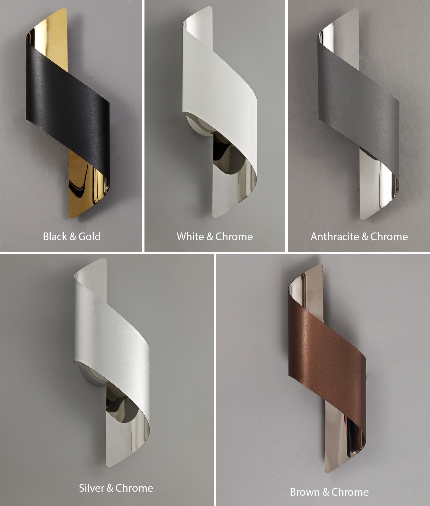 Large & Small Curved Scroll Sculptural Wall Light - 5 Finishes