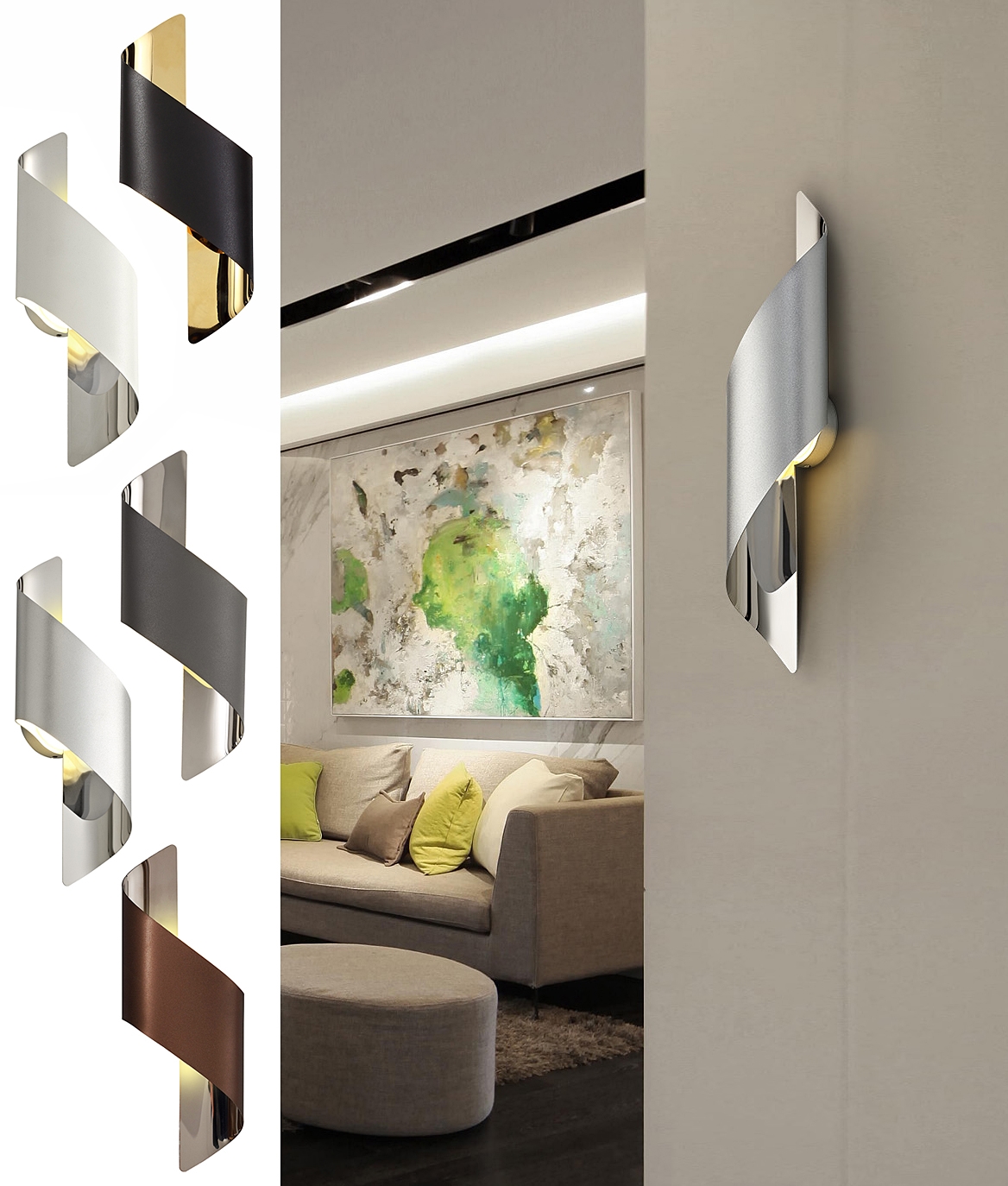 Large & Small Curved Scroll Sculptural Wall Light - 5 Finishes