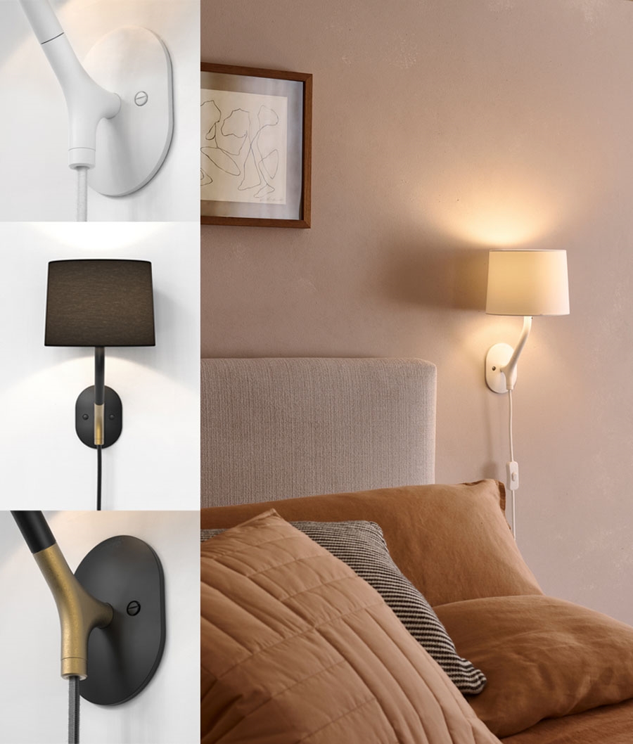 Tall Shaded Wall Light - Plug and Lead - White or Black