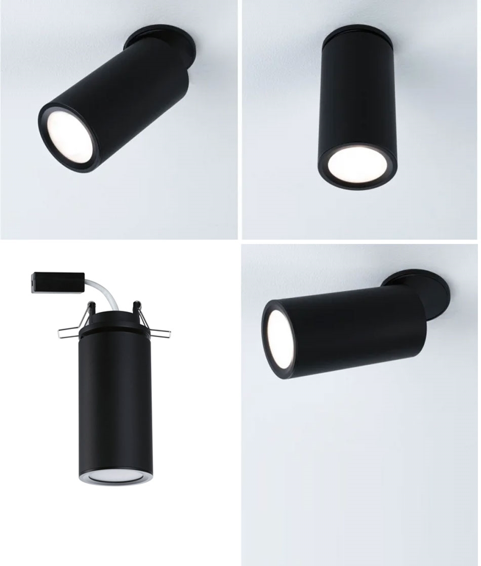 Semi-Recessed LED Black Cylinder Adjustable Spotlight